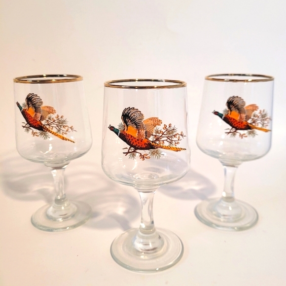 Vintage | Dining | 3 Vintage Mcm Flying Pheasants Port Glasses With ...